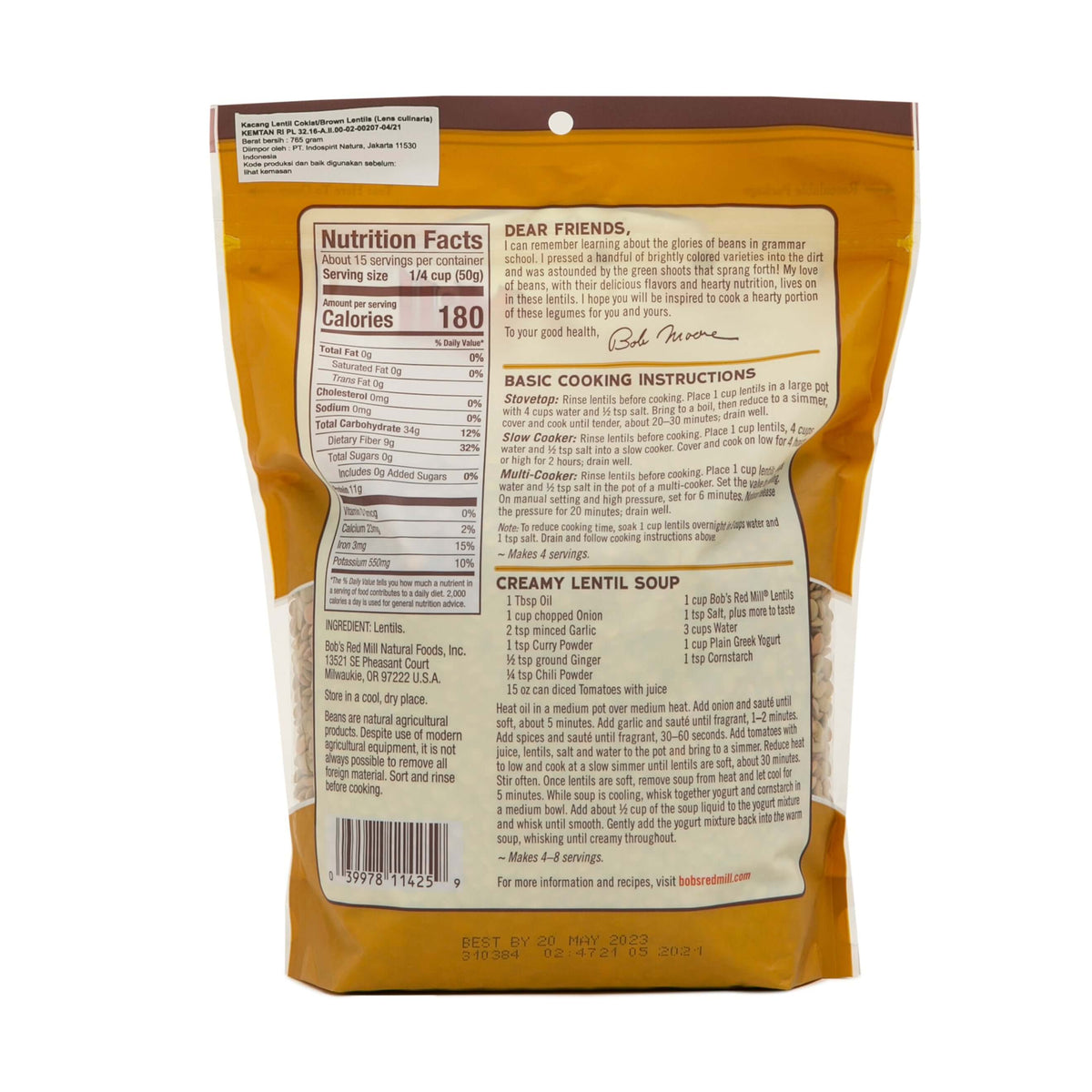 Bob's Red Mill Lentil Coklat Organik 765gr – Healthy Choice ID